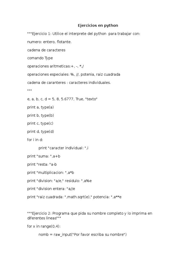 Ejercicios en Python | PDF | Cadena (informática) | Átomos