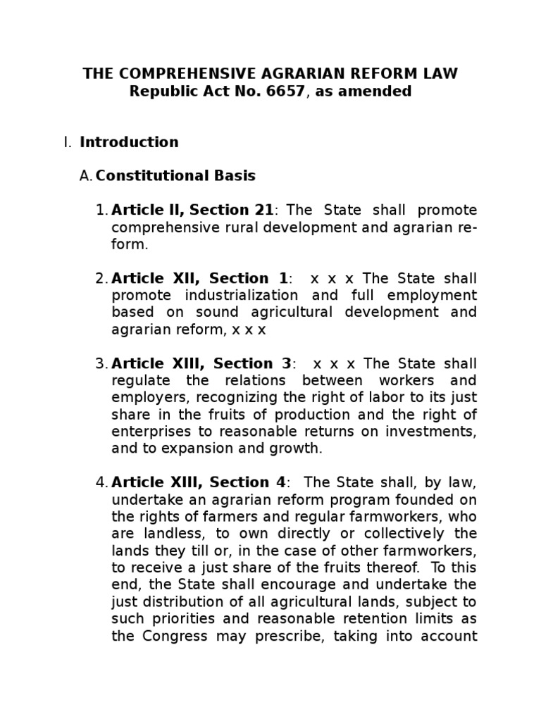 The Comprehensive Agrarian Reform Law (Ra 6657, As Amended) | Leasehold ...