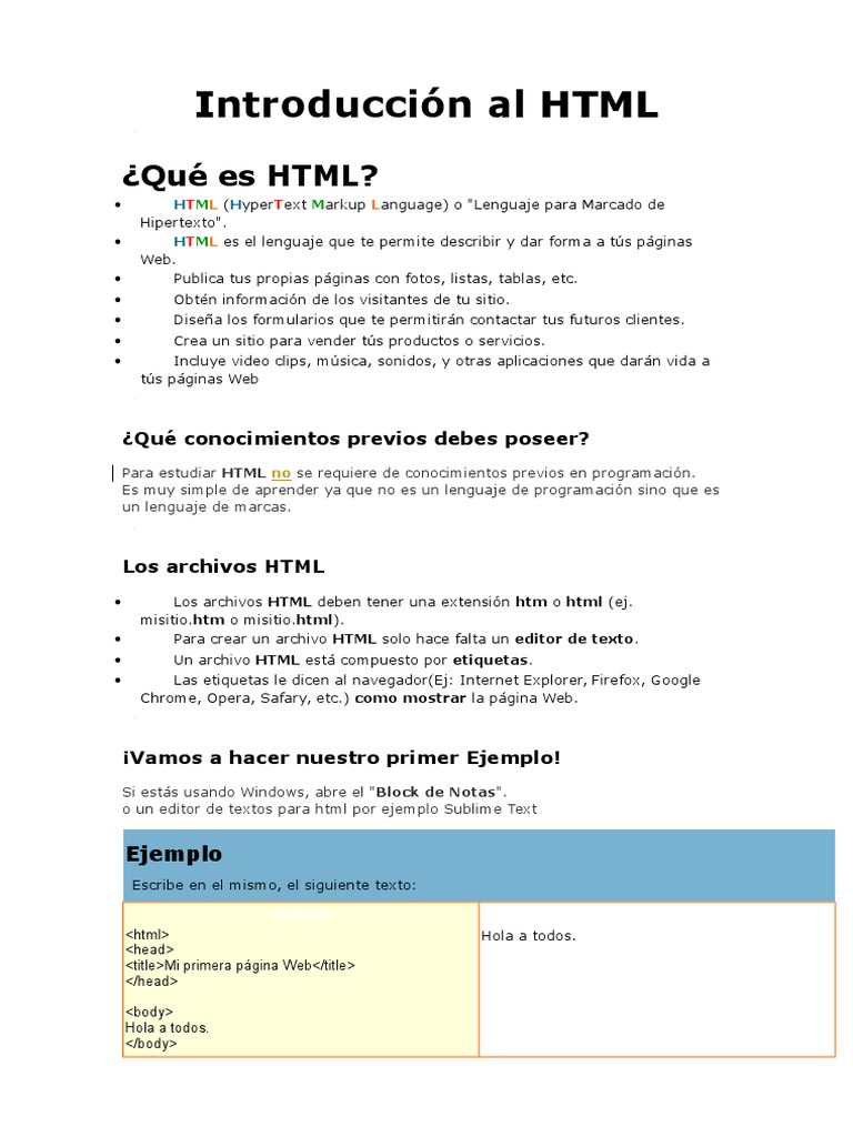 Introducción Al HTML 2016 | PDF | HTML | Hipervínculo