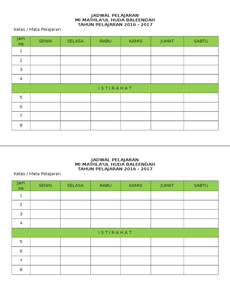 Jadwal Pelajaran MI | PDF