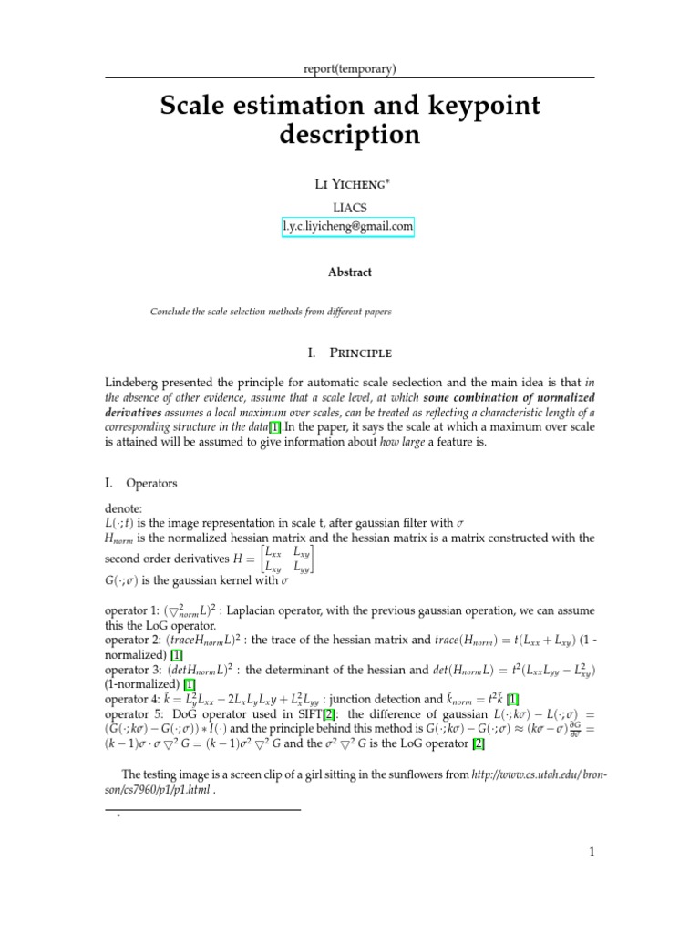 Scale Estimation and Keypoint Description: Li Yicheng | PDF | Areas Of Computer Science | Signal ...