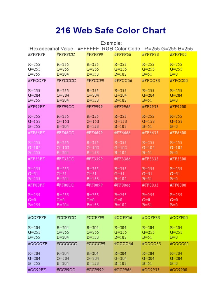 216 Web Safe Color Chart | PDF