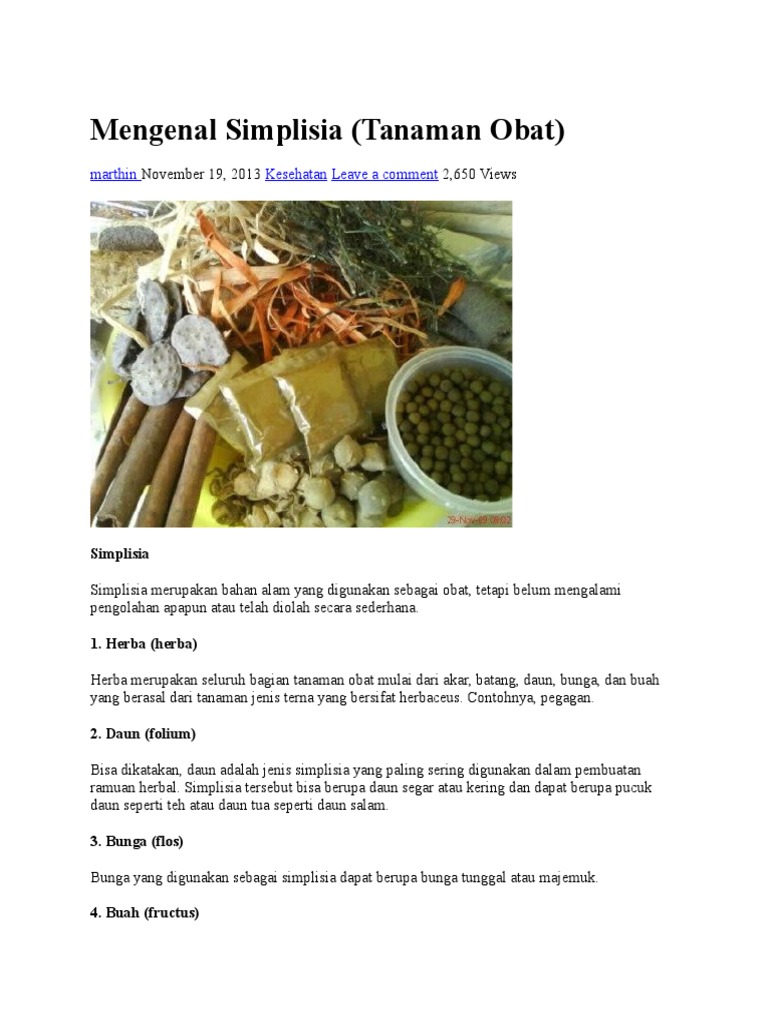 Mengenal Simplisia | PDF | Kesehatan Holistik | Sains & Matematika