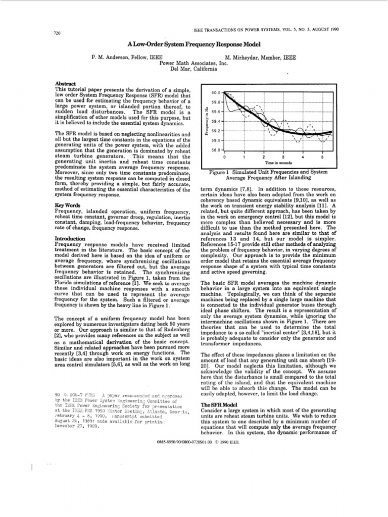 A Low Order System Frequency Response Model | PDF | Electrical ...