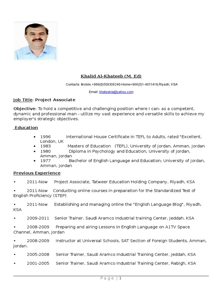 CV of Khalid Al Khateeb March 4 2013 | PDF | Teaching English As A ...