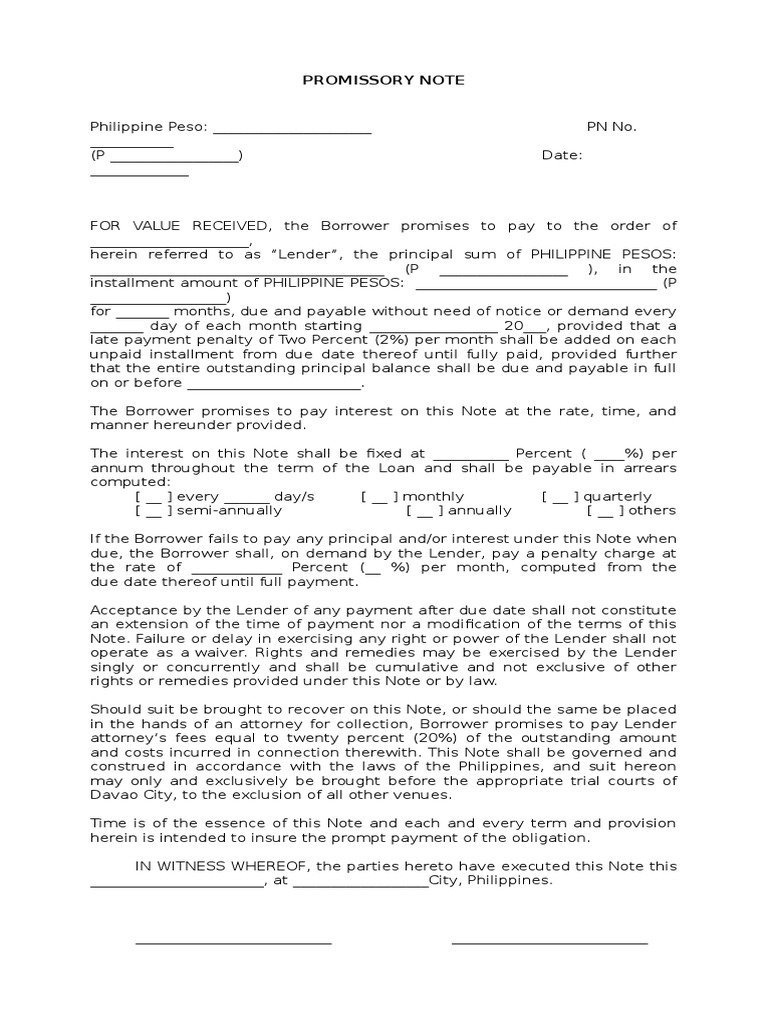 Promissory Note Sample Format | PDF | Promissory Note | Interest