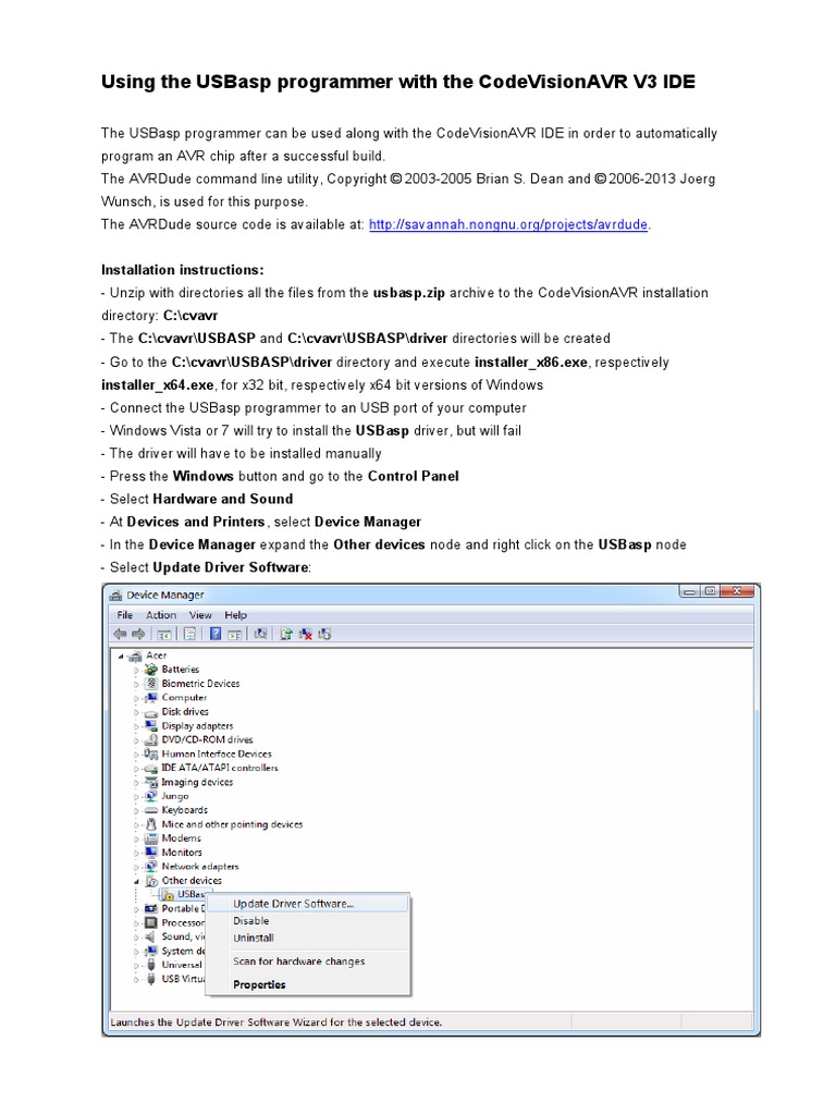 Using The Usbasp Programmer With The Codevisionavr V3 Ide: Installation Instructions | PDF ...
