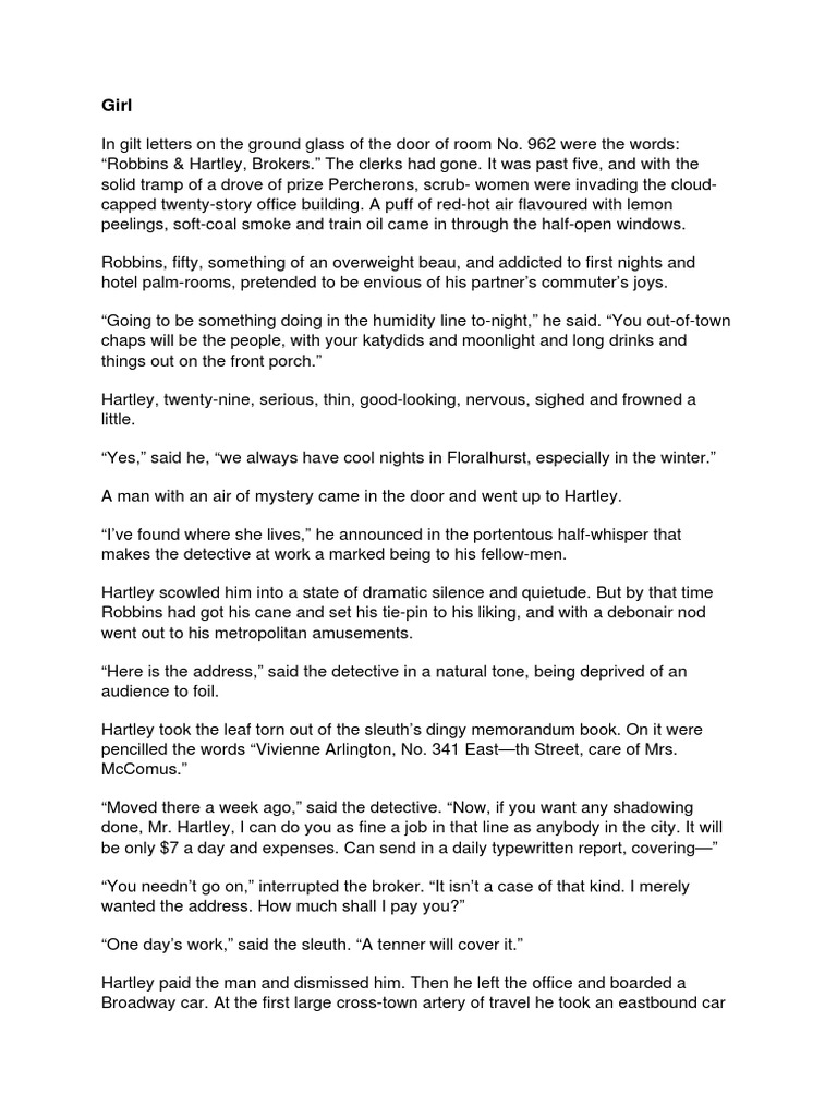 O Henry - Girl - Short Story | PDF