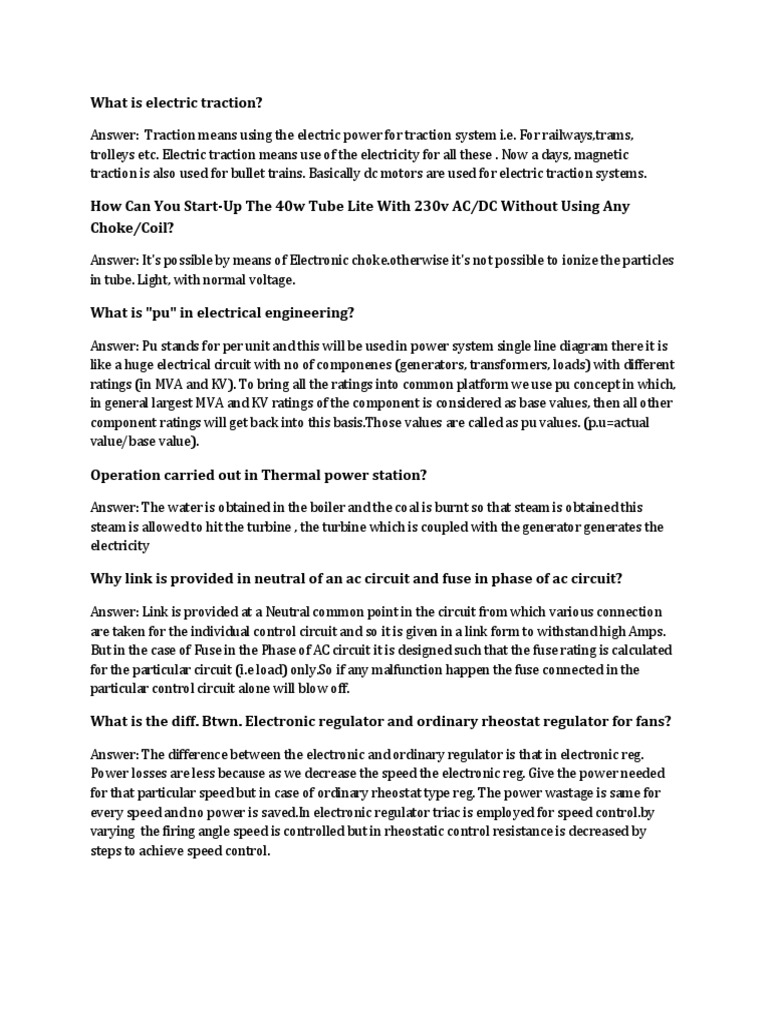 Electrical Interview Question | PDF | Alternating Current | Transformer