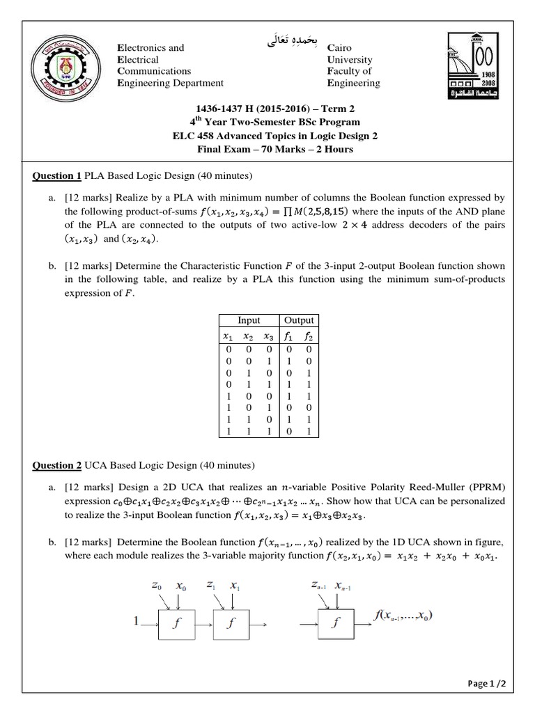 Advanced Logic Design Final Exam | PDF