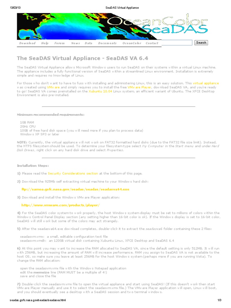 The SeaDAS Virtual Appliance - SeaDAS VA 6.4 PDF | PDF | Microsoft ...