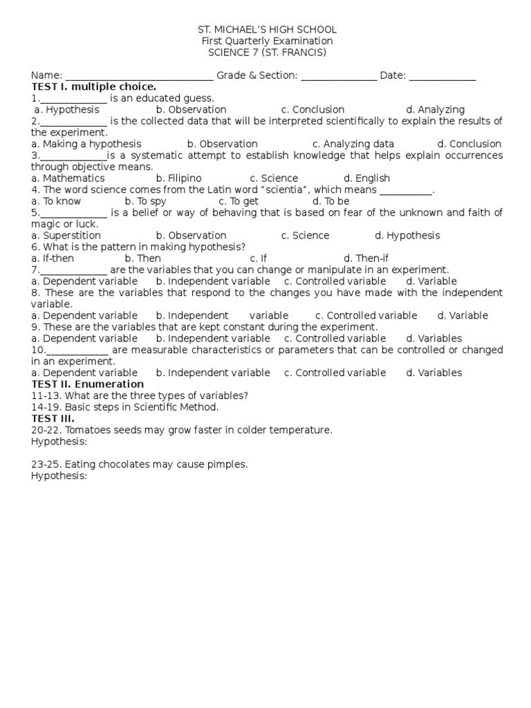 Science 7 Quarterly Exam Guide | PDF