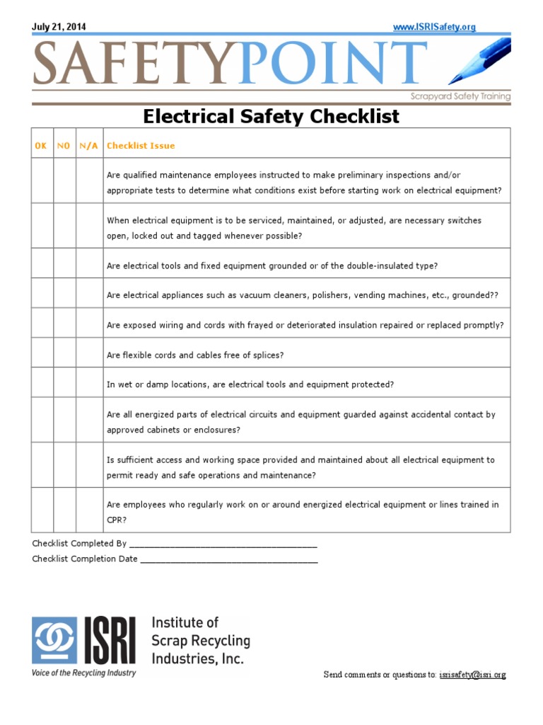 Electricity Safety Checklist Holiday Electrical Safety Checklist Not