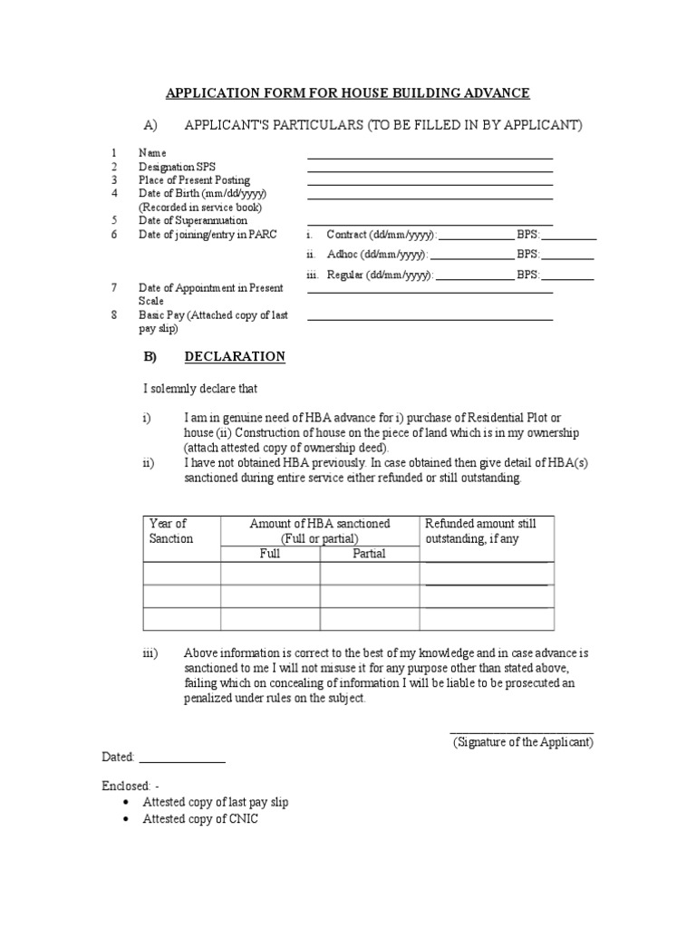 Hba Form | Mortgage Loan | Property
