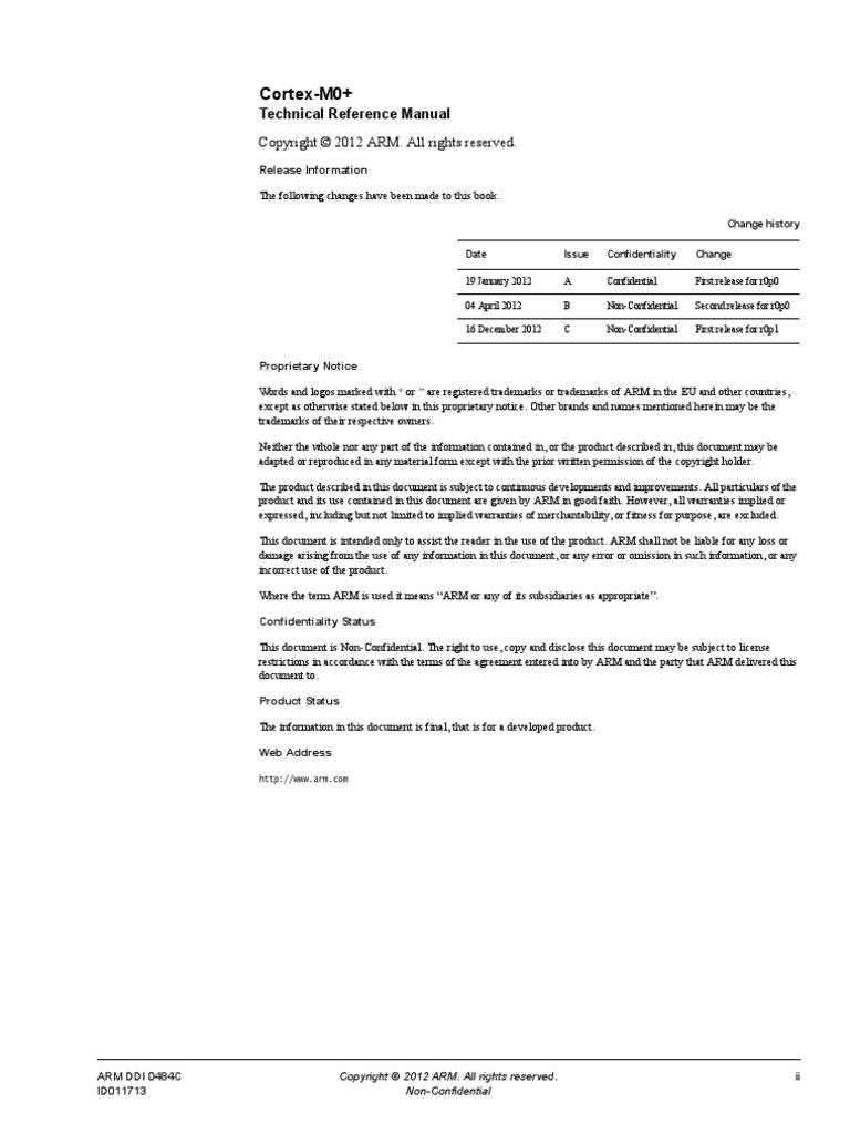 Cortex-M0+: Technical Reference Manual | PDF | Business