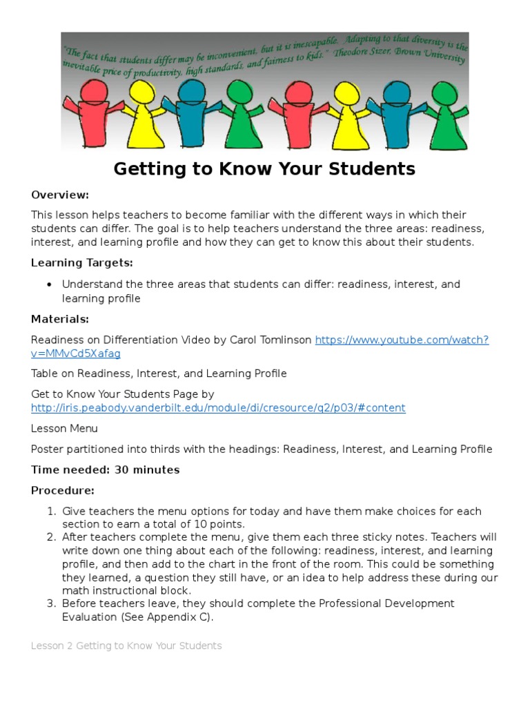 Lesson 2 Getting To Know Your Students | PDF | Applied Psychology ...