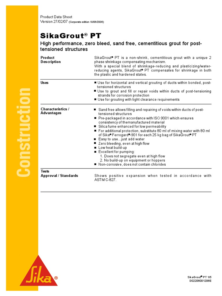 Sika PDS - E - SikaGrout PT PDF | PDF | Prestressed Concrete | Concrete
