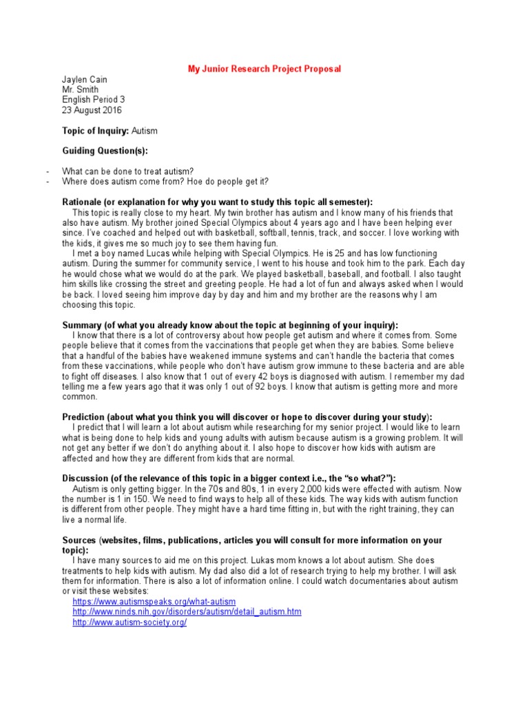 Senior Project Proposal | PDF | Autism | Wellness