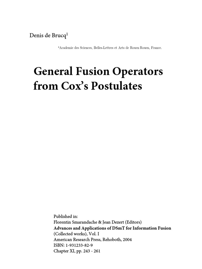 General Fusion Operators From Cox's Postulates | PDF | Probability ...