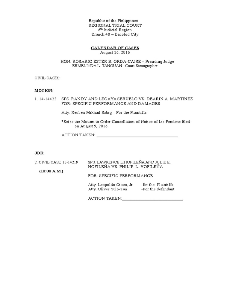 Calendar of Cases | PDF