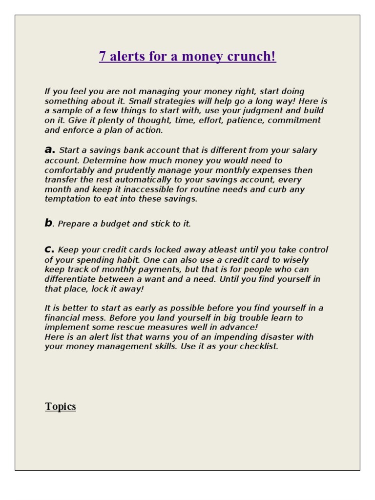 Money Management: 7 Key Alerts | PDF | Credit Card | Loans