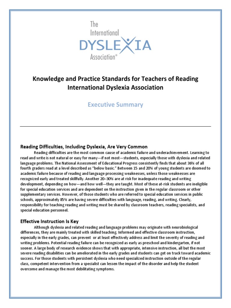 IDA Knowledge and Practice Standards For Teaching of Reading | PDF ...