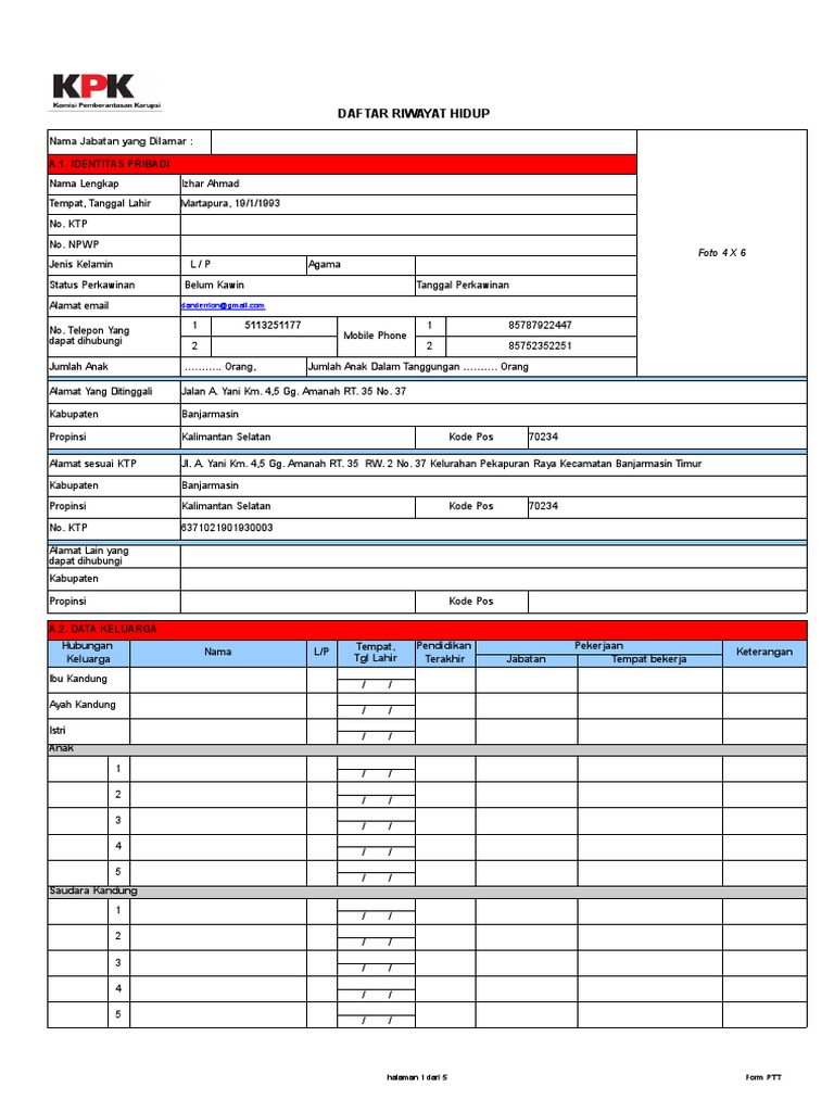 Form CV KPK PTT | PDF