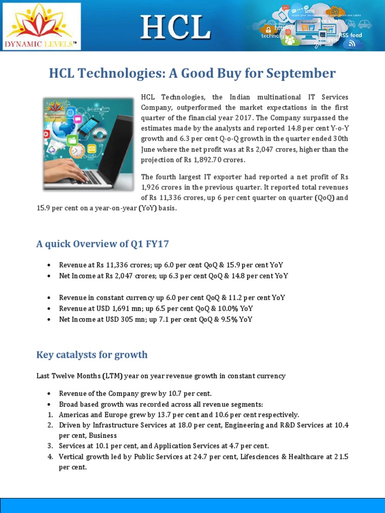 Call On HCL Tech | PDF | Equity (Finance) | Revenue
