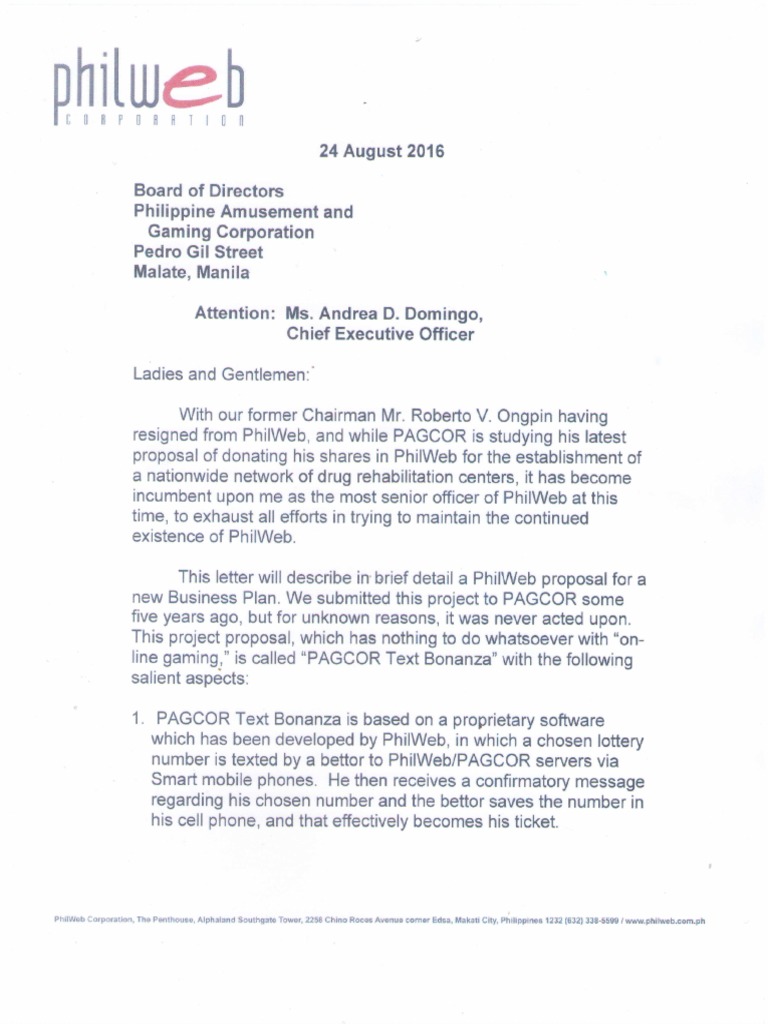 WEB: Letter To PAGCOR | PDF | Companies Of Asia | Companies Of The Philippines