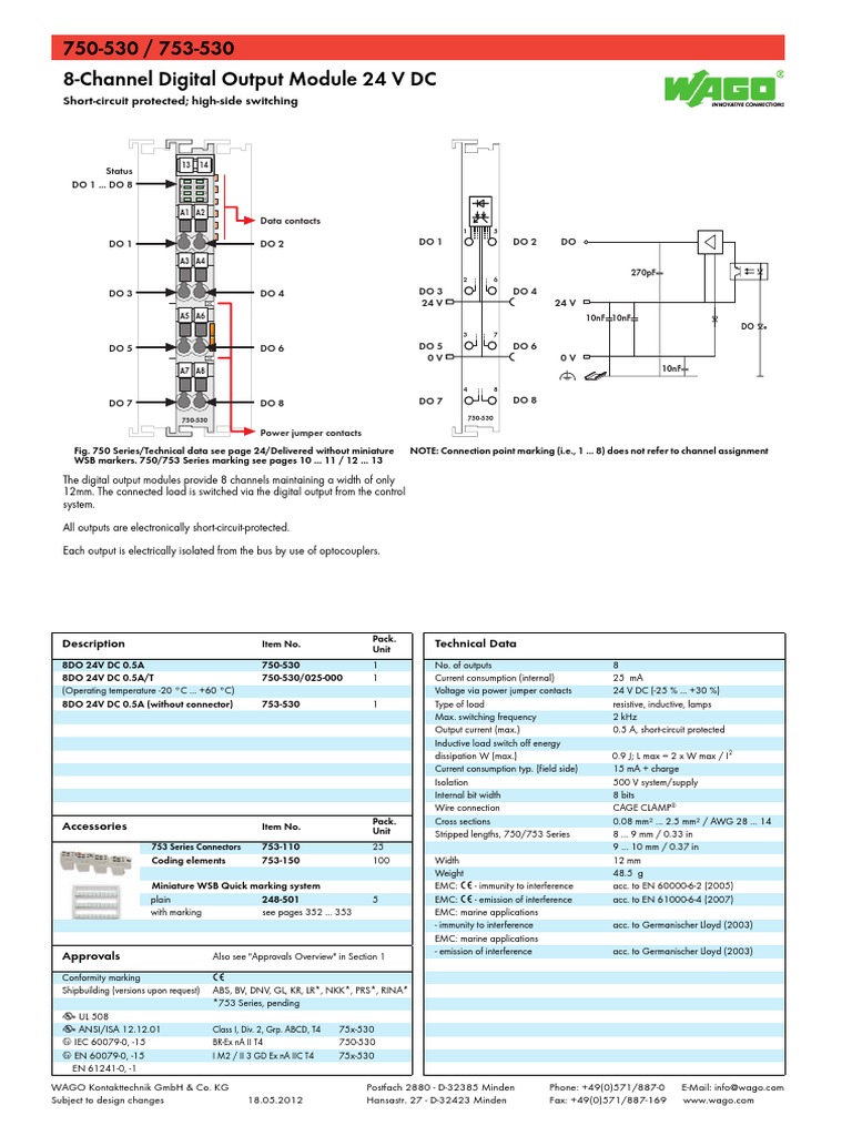 750-530 / 753-530 8-Channel Digital Output Module 24 V DC: Short ...