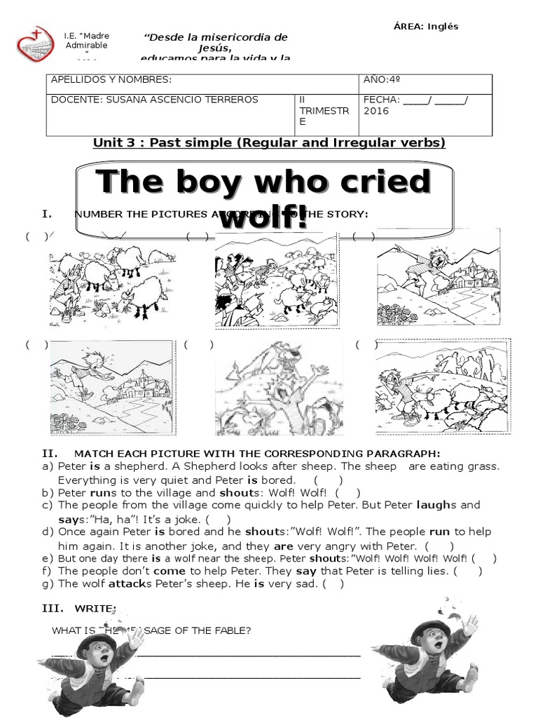 The Boy Who Cried Wolf 4th Grade Past Simple | PDF
