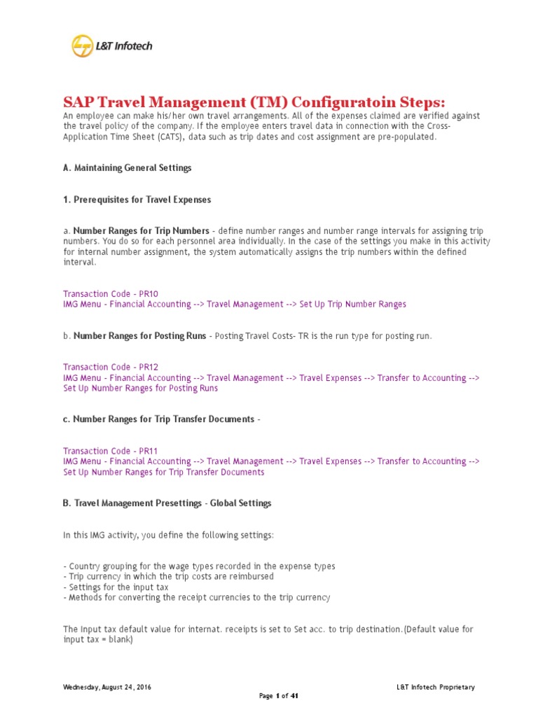SAP Travel Management Setup Guide | PDF