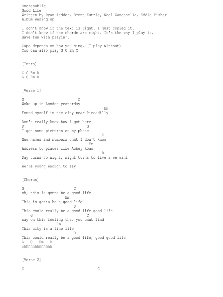 Onerepublic-Good Life - Part2 | PDF | Albums | Recorded Music