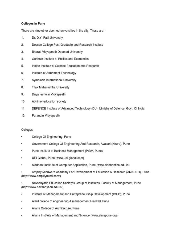 Pune College List | Download Free PDF | Academia | Science