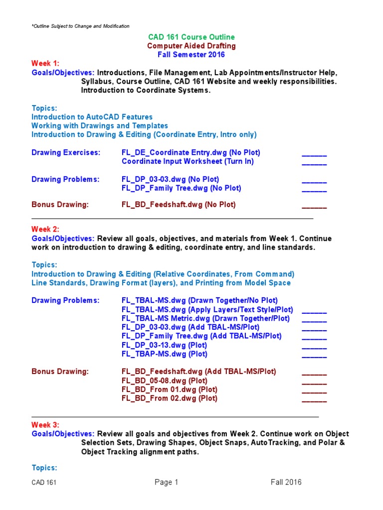 Cad 161 Course Outline | PDF | Computer Aided Design | Auto Cad