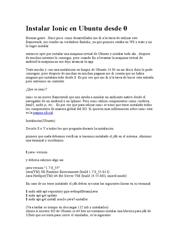 Guía: Instalar Ionic en Ubuntu 14.04 | PDF | Ubuntu (sistema operativo) | Java (lenguaje de ...