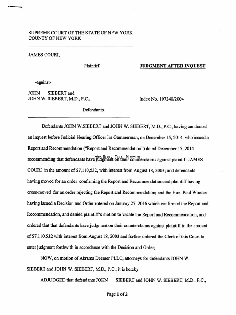 2016-02-11 - Couri - $15M Judgment After Inquest | PDF