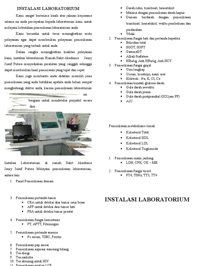 Brosur Instalasi Laboratorium RSAJ | PDF