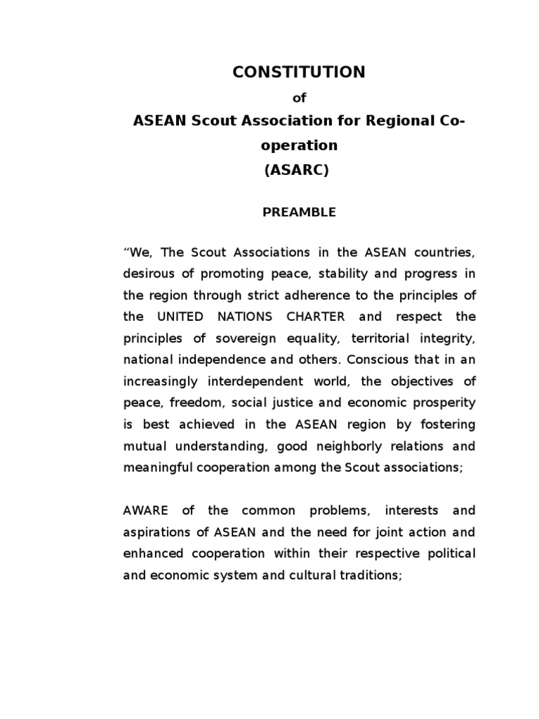 ASEAN SCOUT ON REGIONAL COOPERATION-ASARC DocNo.4a Constitution | PDF ...