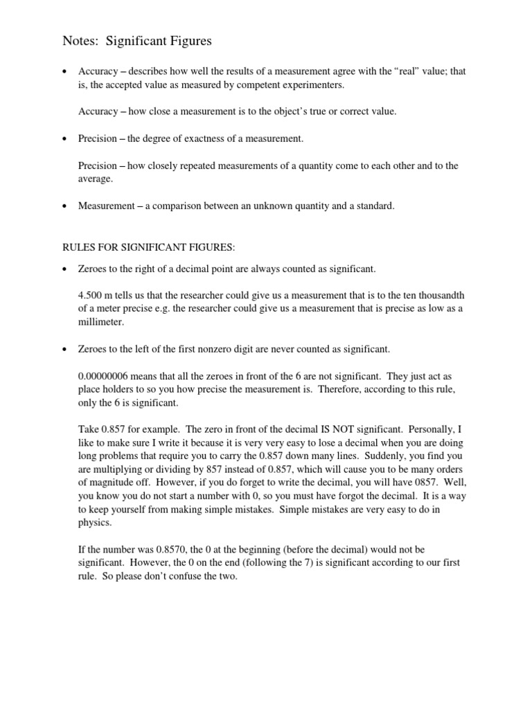 Notes 1.2 - Significant Figures | PDF | Significant Figures | Accuracy ...