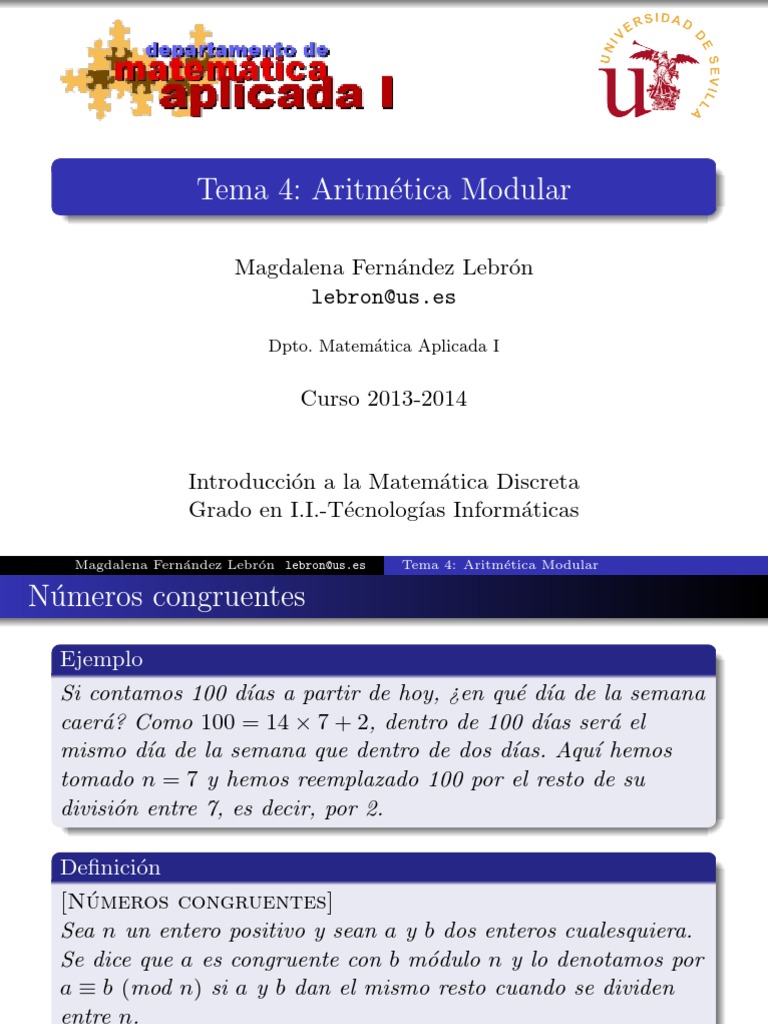 Aritmetica Modular | PDF | Número primo | Teoría de los números