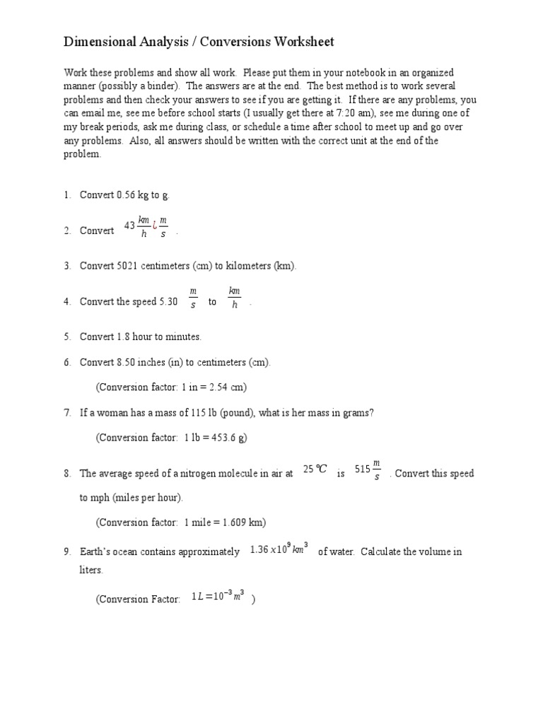 Assignment 1.1 - Conversions - Dimensional Analysis | PDF