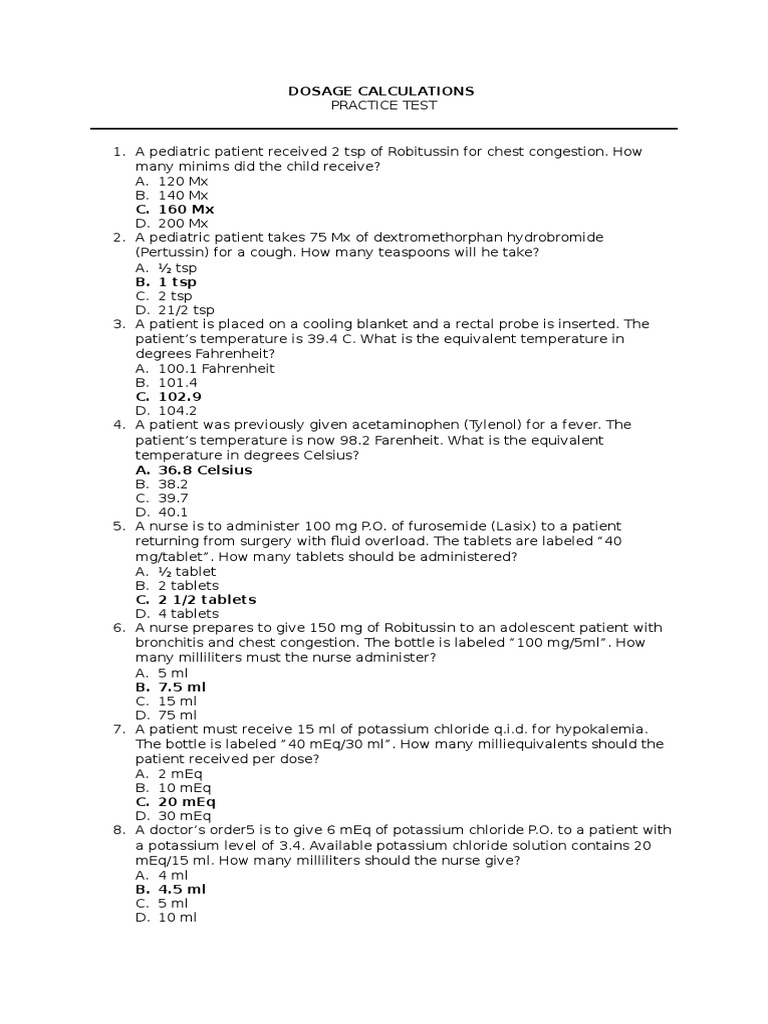 Calculations Practice Test | PDF | Saline (Medicine) | Intravenous Therapy