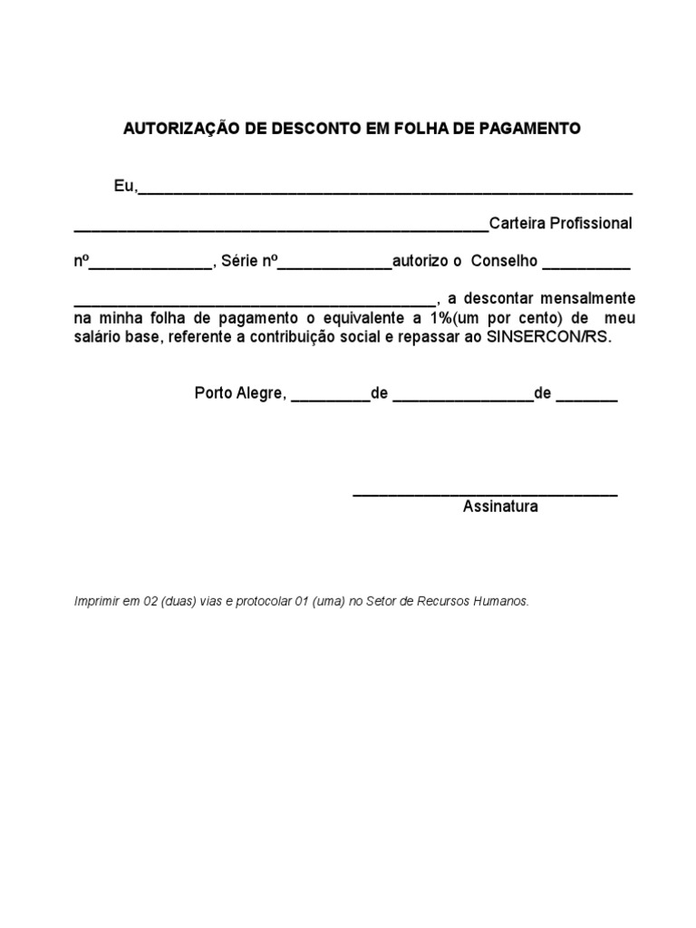 Autorização Desconto em Folha | PDF