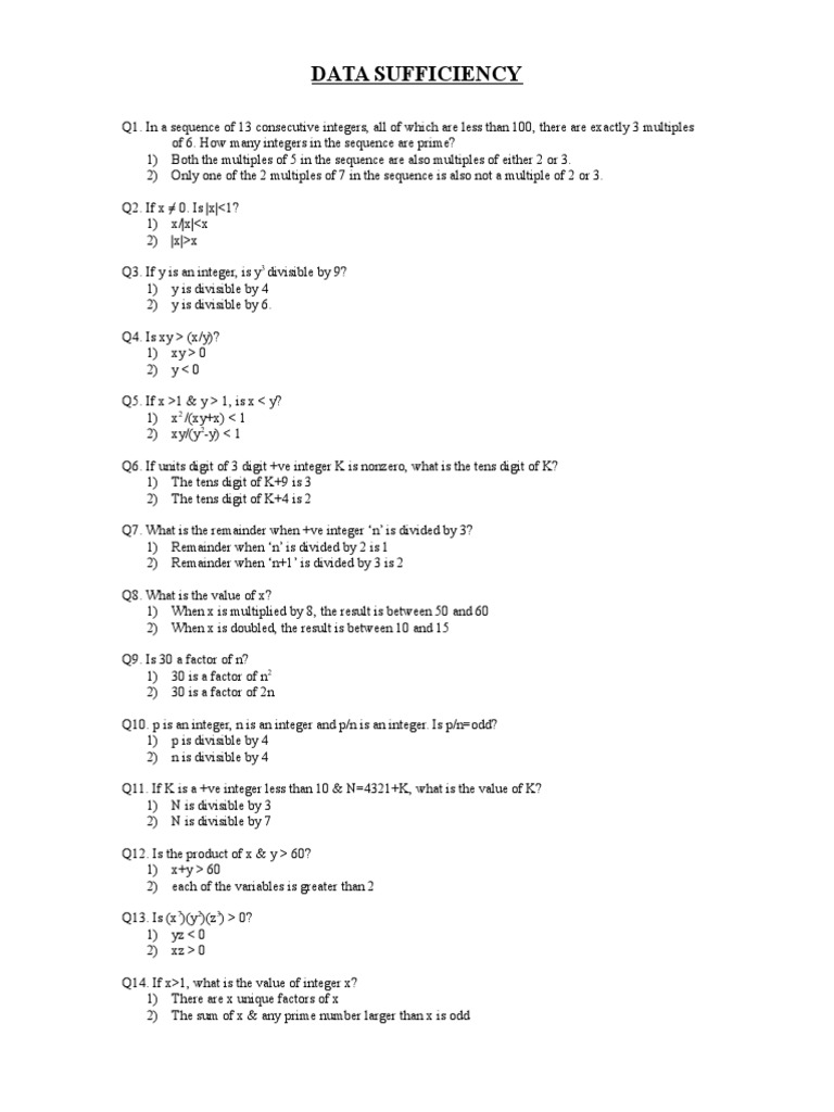 Data Sufficiency Number System | Download Free PDF | Integer | Prime Number