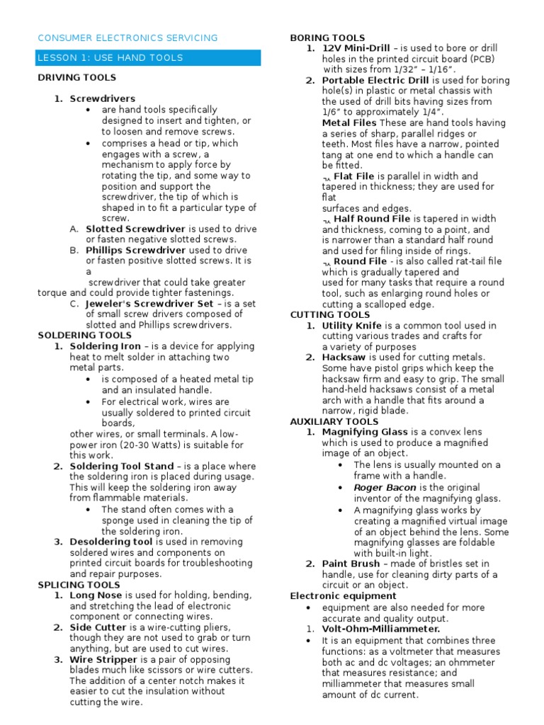 Consumer Electronics Servicing | Download Free PDF | Soldering | Screw