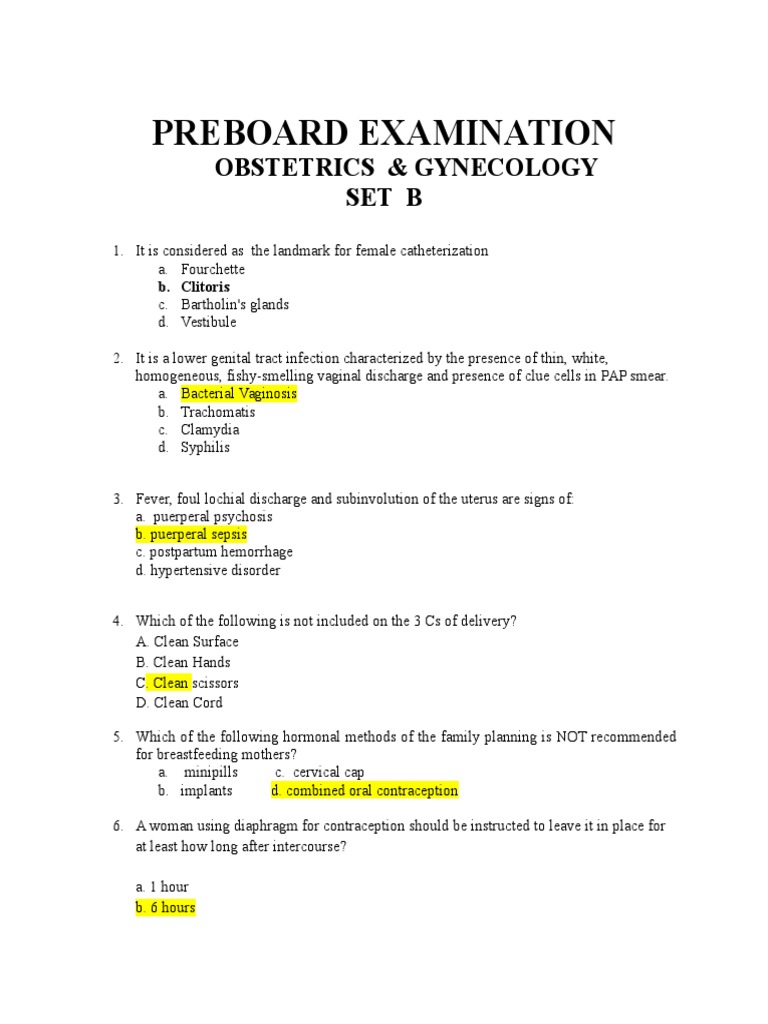 Answer Key BOARD OB B | PDF | Childbirth | Vagina