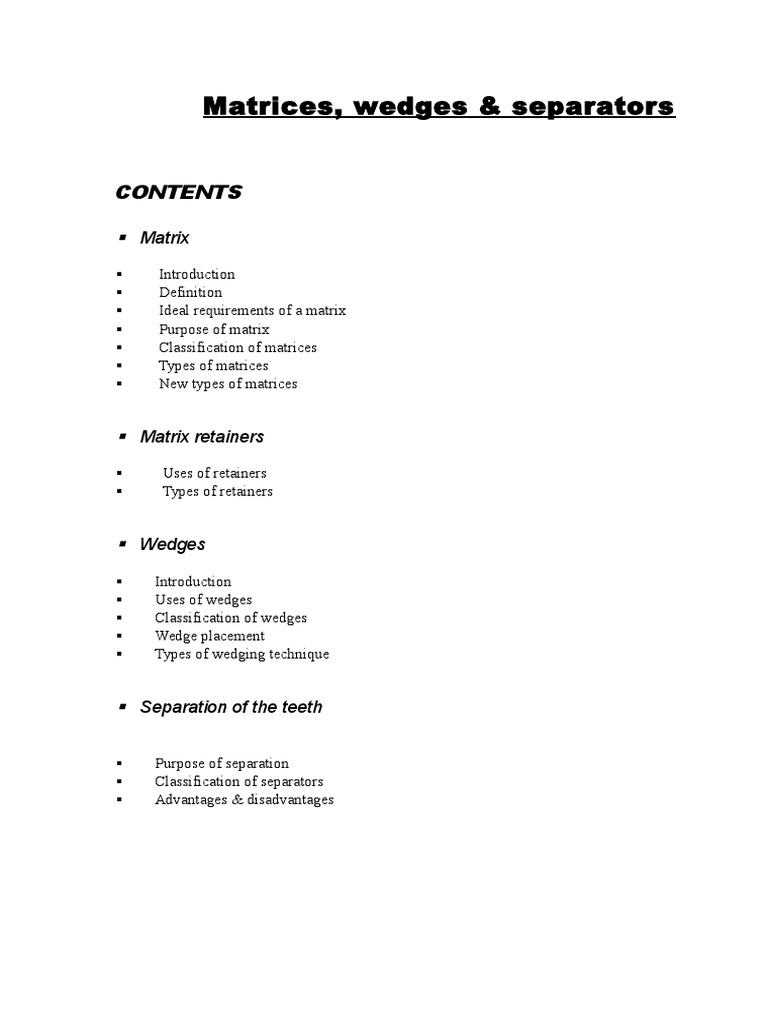 Matrices, Wedges & Separators: Matrix | PDF