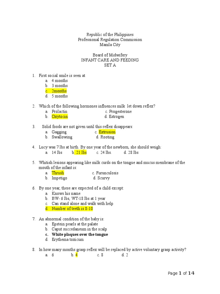 Answer Key BOARD ICF A | PDF | Infants | Breastfeeding