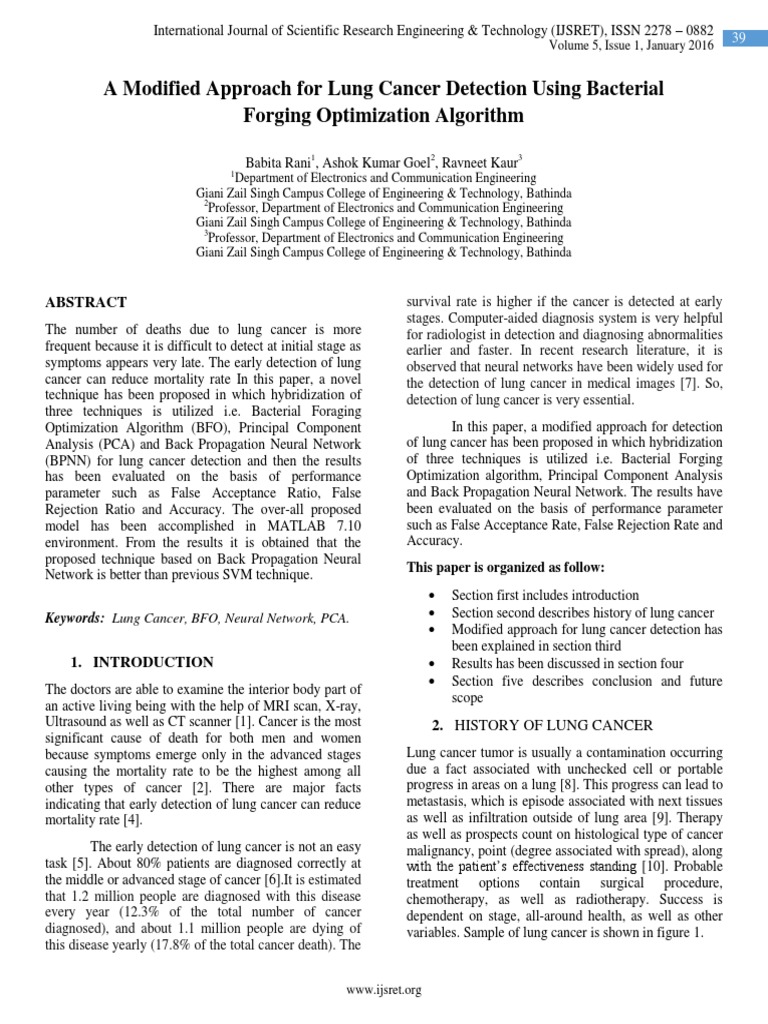 A Modified Approach For Lung Cancer Detection Using Bacterial Forging Optimization Algorithm ...